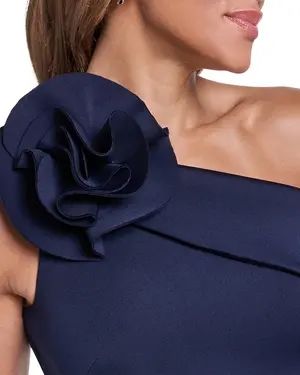 Eliza J One Shoulder Rosette Trim Ruffle Hem Gown