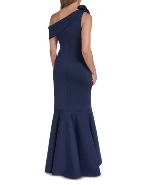 Eliza J One Shoulder Rosette Trim Ruffle Hem Gown