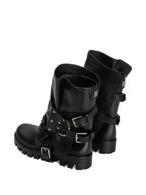 Dolce & Gabbana Leather Buckled Studded Lug Sole Boots