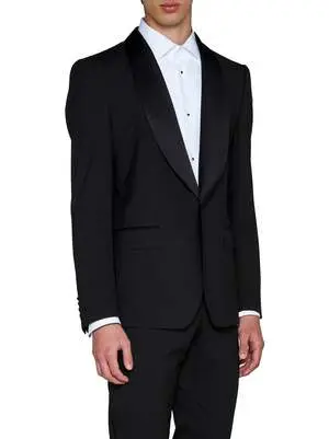 Dolce & Gabbana Black Stretch Wool Sicilia Tuxedo Blazer