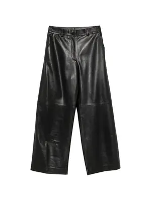PAROSH Wide Leg Leather Trousers - Black