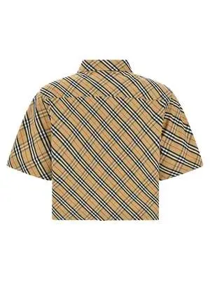 Burberry Check Cotton Shirt With B Shield Embroidery