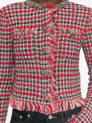 SELF-PORTRAIT Check Motif Jacket - Red