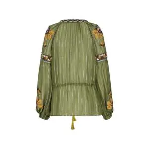 Valentino Garavani Silk Floral Embroidered Tasseled Blouse