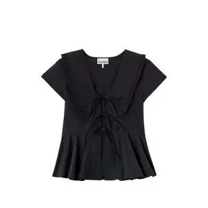 GANNI Ruffled Oversized Collar Peplum Blouse