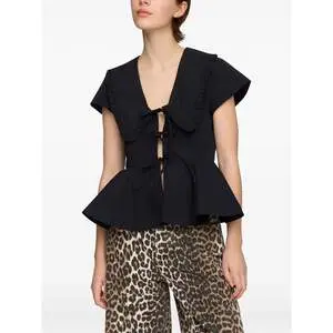 GANNI Ruffled Oversized Collar Peplum Blouse