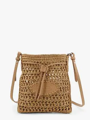 TOD'S Raffia Bucket Bag With Crochet Motif - Cream