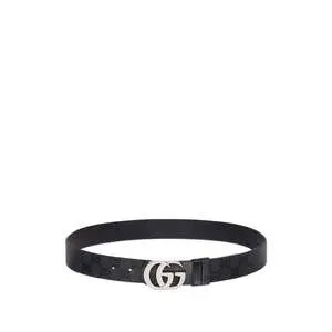 Gucci Gg Supreme Canvas Double G Buckle Belt - Black