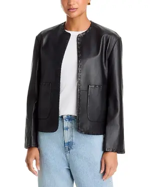 RÓHE Leather Blanket Stitch Collarless Jacket