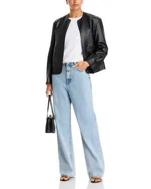 RÓHE Leather Blanket Stitch Collarless Jacket