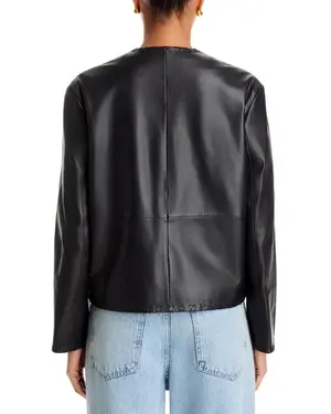 RÓHE Leather Blanket Stitch Collarless Jacket