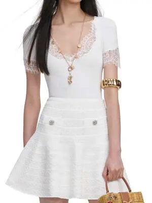 SELF-PORTRAIT Pointelle Knit Mini Skirt