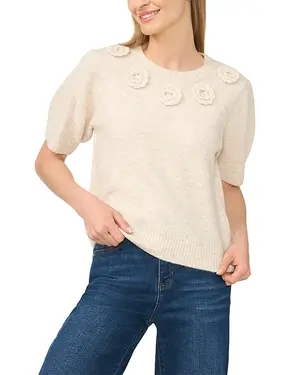 CECE DUPRAZ Flower Trim Crewneck Sweater - Malted