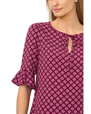 CECE DUPRAZ Split Tie Neck Ruffle Top