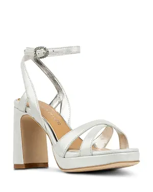 DONALD PLINER Ankle Strap Leather Suede Platform Sandals