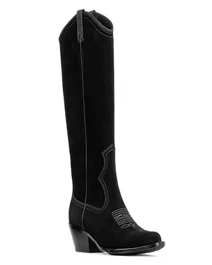 DONALD PLINER Leather Suede Western Boots - Black