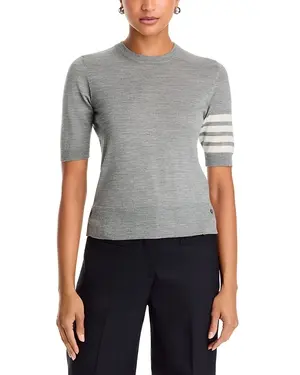 Thom Browne Wool-blend Stripe Sleeve Tee - Light Grey