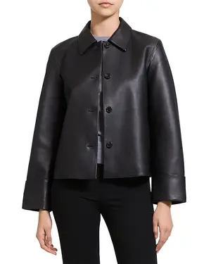 Theory Boxy Leather Cuffed Jacket