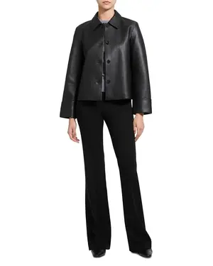 Theory Boxy Leather Cuffed Jacket