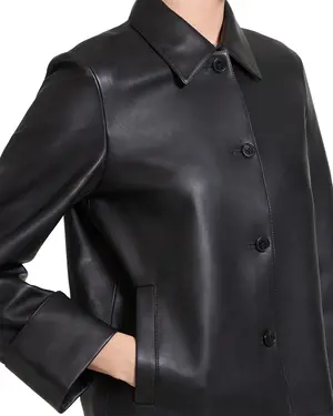 Theory Boxy Leather Cuffed Jacket