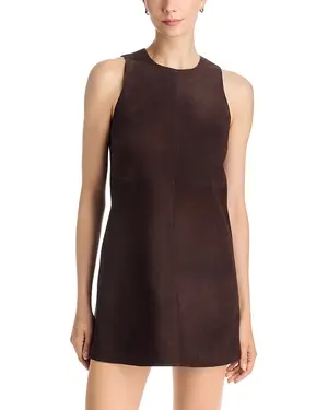 Theory Sleeveless Leather Shift Dress - Cacao