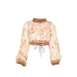 Zimmermann Neutral Tie-dye Ramie Cropped Blouse