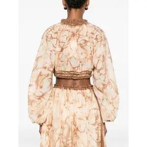 Zimmermann Neutral Tie-dye Ramie Cropped Blouse
