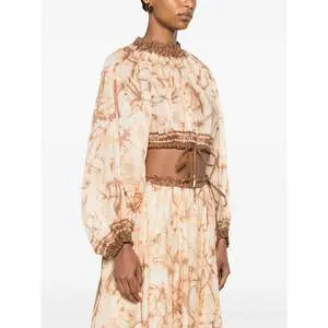 Zimmermann Neutral Tie-dye Ramie Cropped Blouse