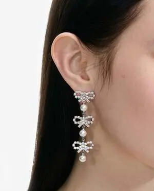 SELF-PORTRAIT Micro Bow Pearl Tiered Earrings