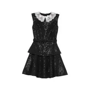 SELF-PORTRAIT Bouclé Contrast Collar Peplum Dress