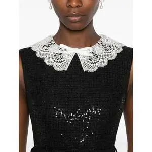 SELF-PORTRAIT Bouclé Contrast Collar Peplum Dress