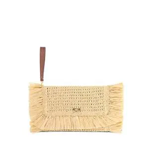 ANYA HINDMARCH Raffia Clasp Clutch Bag - Cream