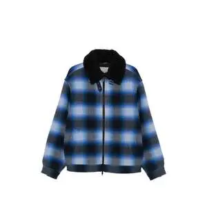 Balenciaga Check Pattern Faux-shearling Collar Zip-up Shirt Jacket