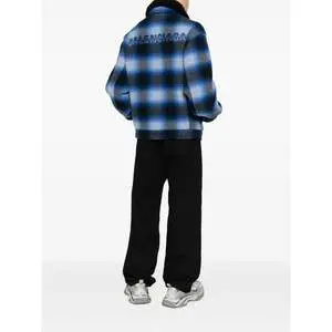 Balenciaga Check Pattern Faux-shearling Collar Zip-up Shirt Jacket