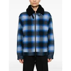 Balenciaga Check Pattern Faux-shearling Collar Zip-up Shirt Jacket