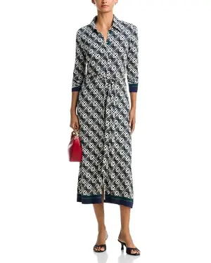 Casablanca Print Tie Waist Jersey Dress