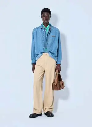 Miu Miu Chambray Denim Logo Shirt