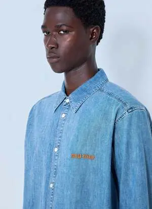 Miu Miu Chambray Denim Logo Shirt