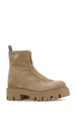Prada Sand Suede Ankle Boots