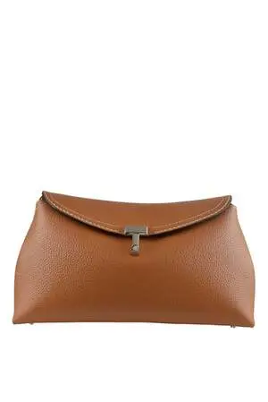 TOTEME T-lock Clutch In Grained Leather - Brown