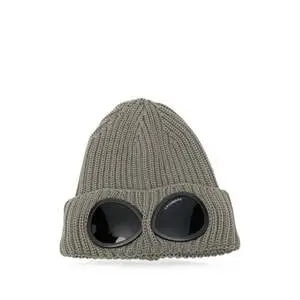 C.P. COMPANY Ribbed Knit Beanie With Goggle Detail - Green