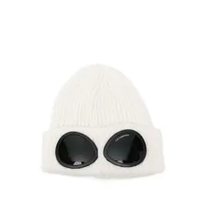 C.P. COMPANY Ribbed Knit Beanie With Goggle Detail - Cream