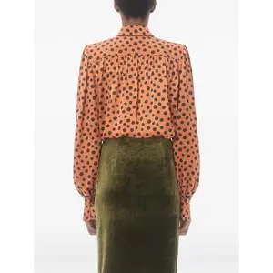 Valentino Garavani Crepe Satin Polka Dot Silk Pleated Shirt