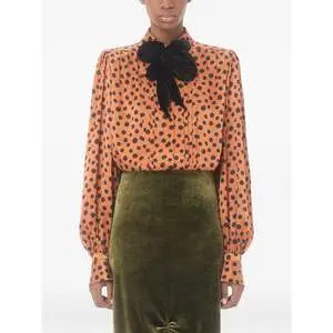 Valentino Garavani Crepe Satin Polka Dot Silk Pleated Shirt