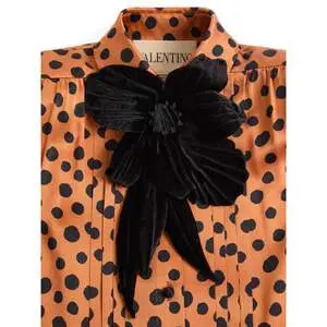 Valentino Garavani Crepe Satin Polka Dot Silk Pleated Shirt