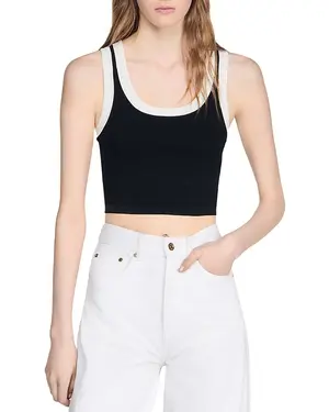 Sandro Two Tone Cropped Knit Top
