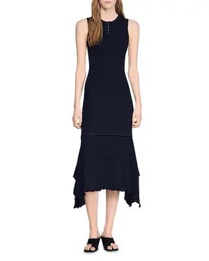 Sandro Valmaretta Asymmetric Knit Midi Dress