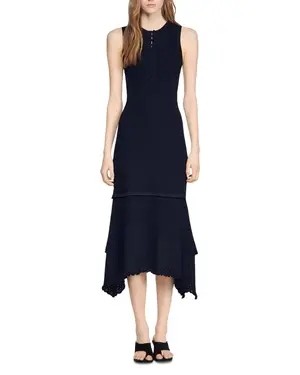 Sandro Valmaretta Asymmetric Knit Midi Dress