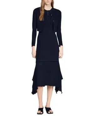 Sandro Valmaretta Asymmetric Knit Midi Dress