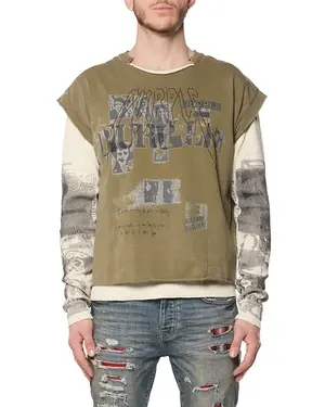 PURPLE BRAND Two Layer Distressed Graphic Cotton T-shirt